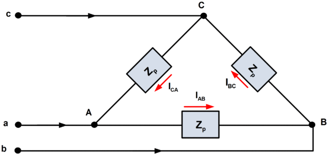 Three Phase Delta Connection: Three Phase Power,Voltage,Current