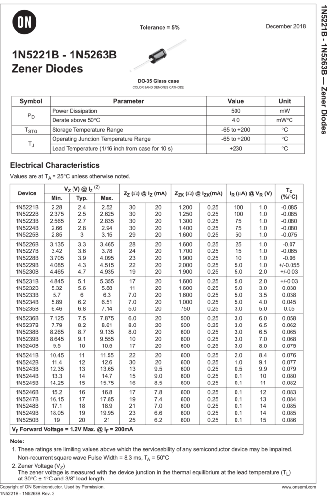 How to Read a Zener Diode Datasheet Specifications | Electrical Academia