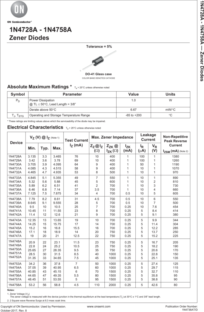 How to Read a Zener Diode Datasheet Specifications | Electrical Academia